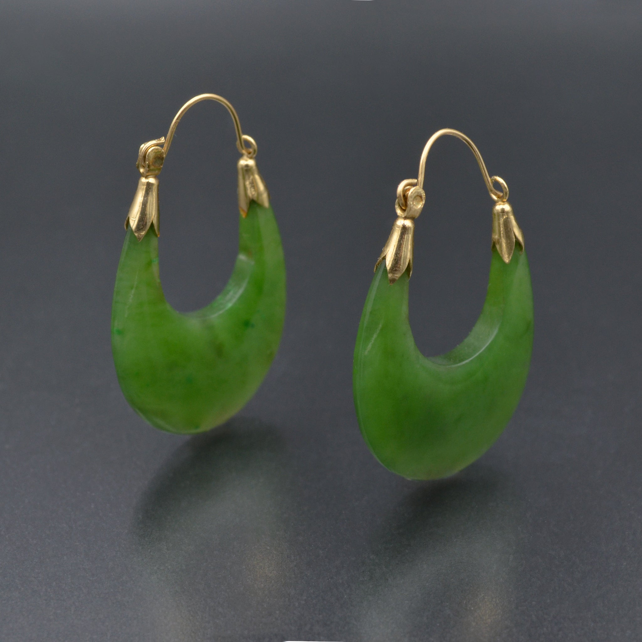 Vintage Nephrite Jade And 14k Gold Hoop Earrings Marika Gems LTD vintage-nephrite-jade-and-14k-gold-hoop-earrings-marika-gems-ltd